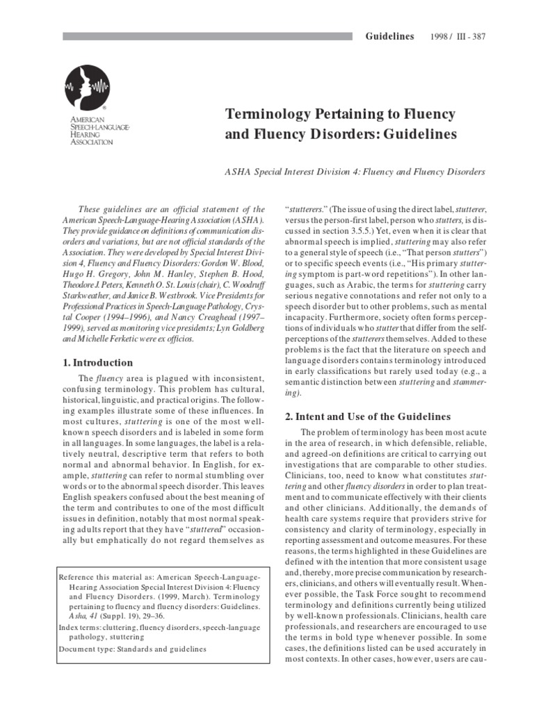 V 3 GLFluency Terminology | PDF | Stuttering | Fluency
