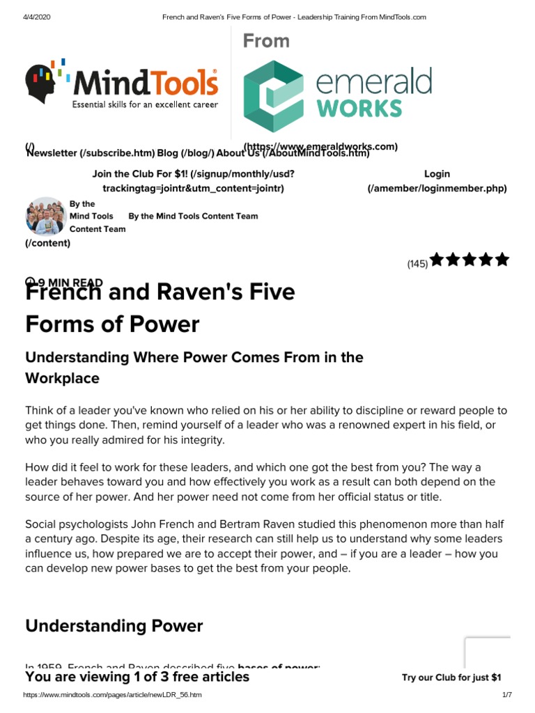 French and Raven's Five Forms of Power | Download Free PDF | Power ...