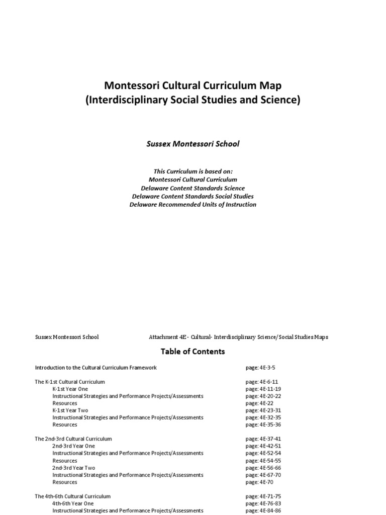 Montessori Cultural Curriculum Map (Interdisciplinary Social Studies ...