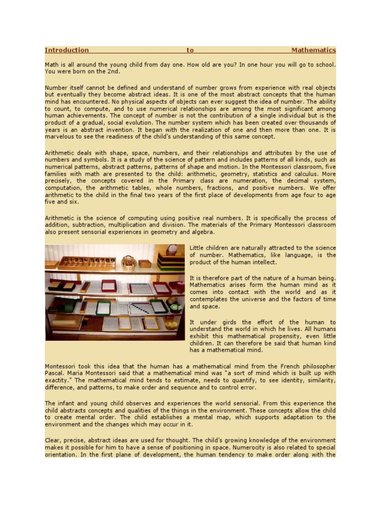 Introduction of Math in Montessori | PDF | Numbers | Montessori Education