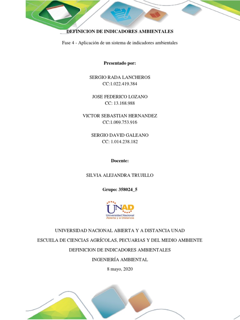 Fase 4 - Aplicación de Un Sistema de Indicadores Ambientales - Grupo 5 | PDF | Entorno natural ...