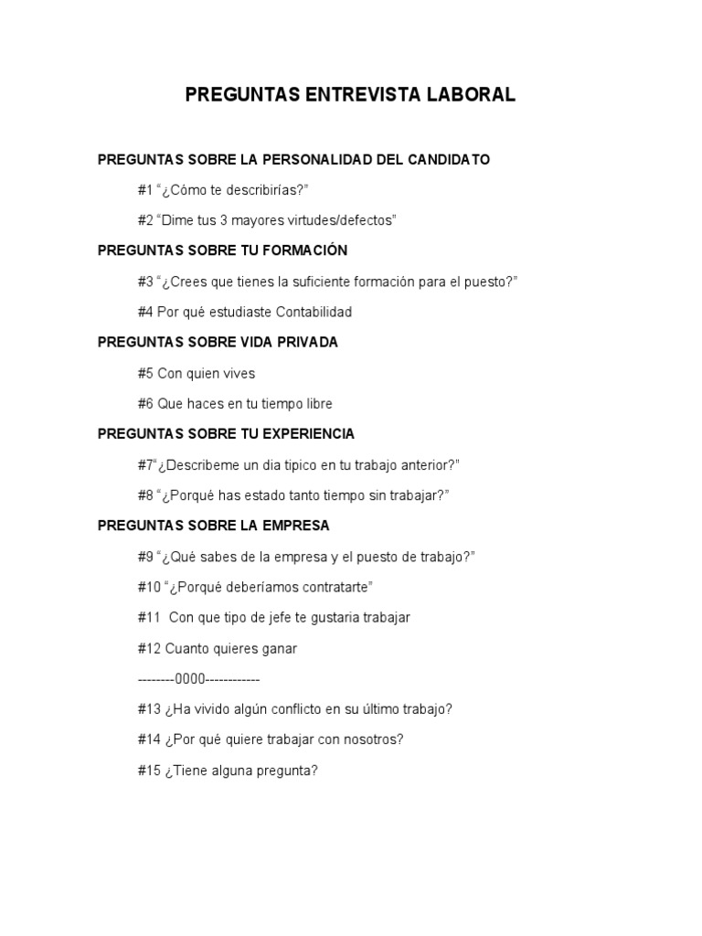 Preguntas Entrevista Laboral | PDF