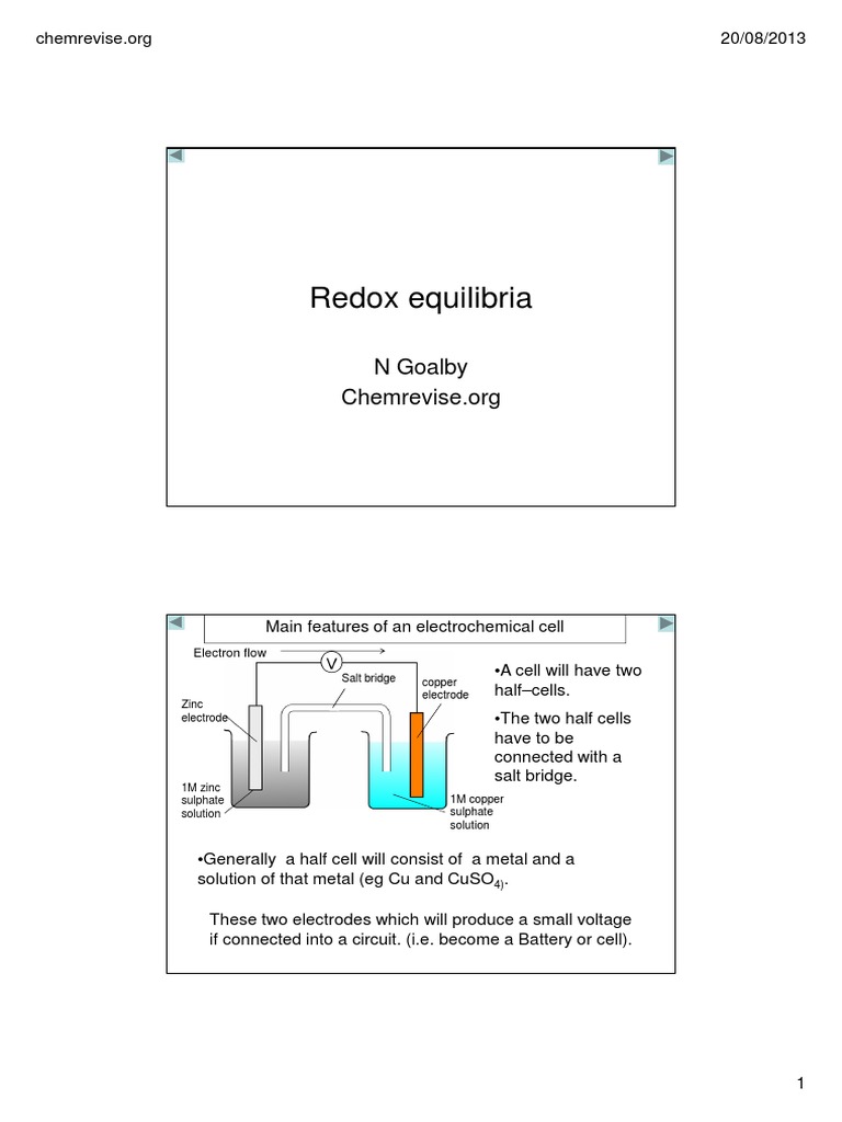 Redox Equilibria: N Goalby | PDF | Redox | Electrochemistry
