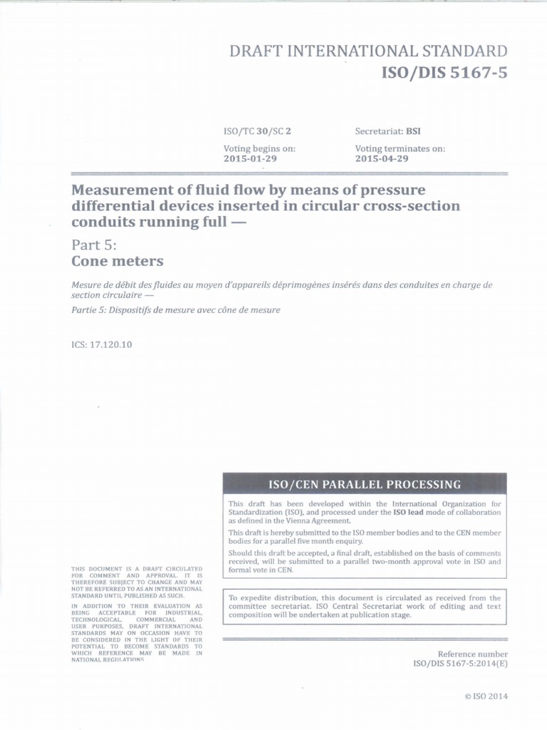ISO 5167-5 2014 Draft Version PDF | PDF | Flow Measurement | Calibration