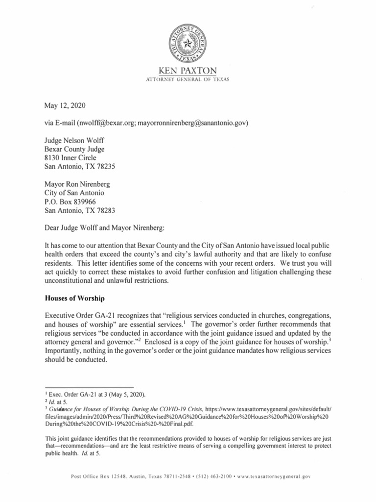 Concerns on Bexar County Health Orders | PDF