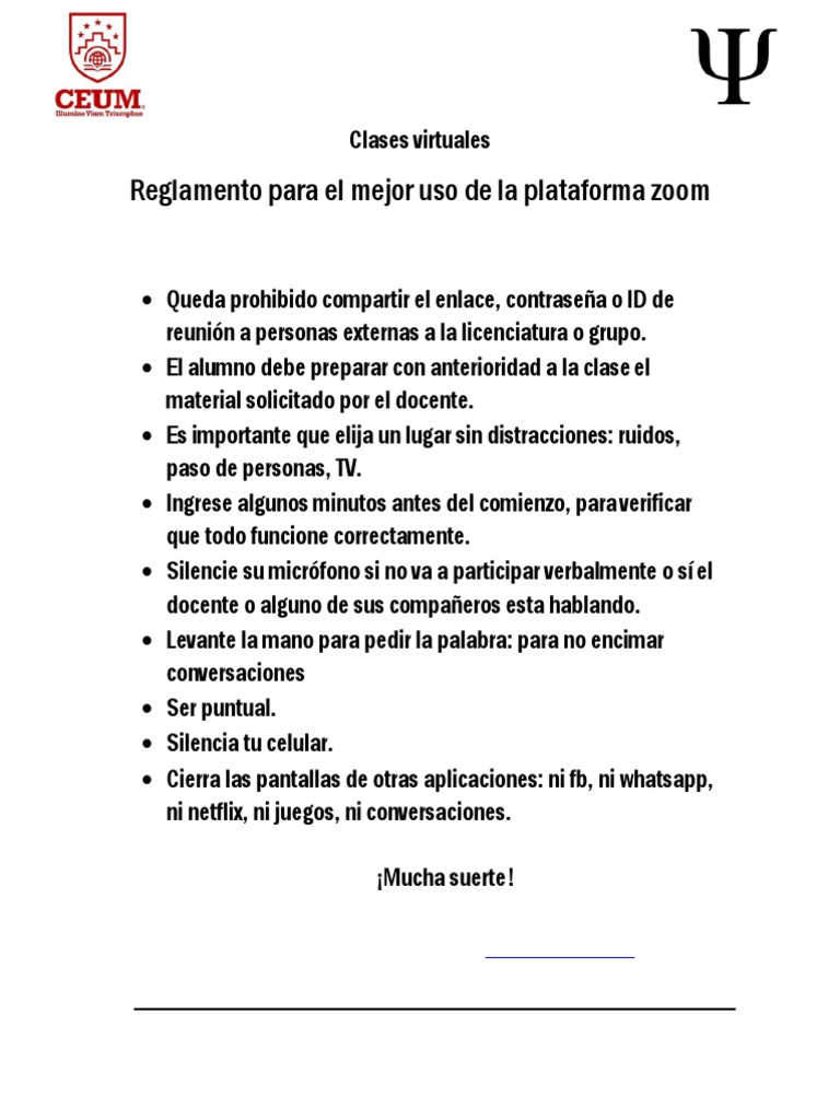 Reglamento para Clases Virtuales en Zoom | PDF