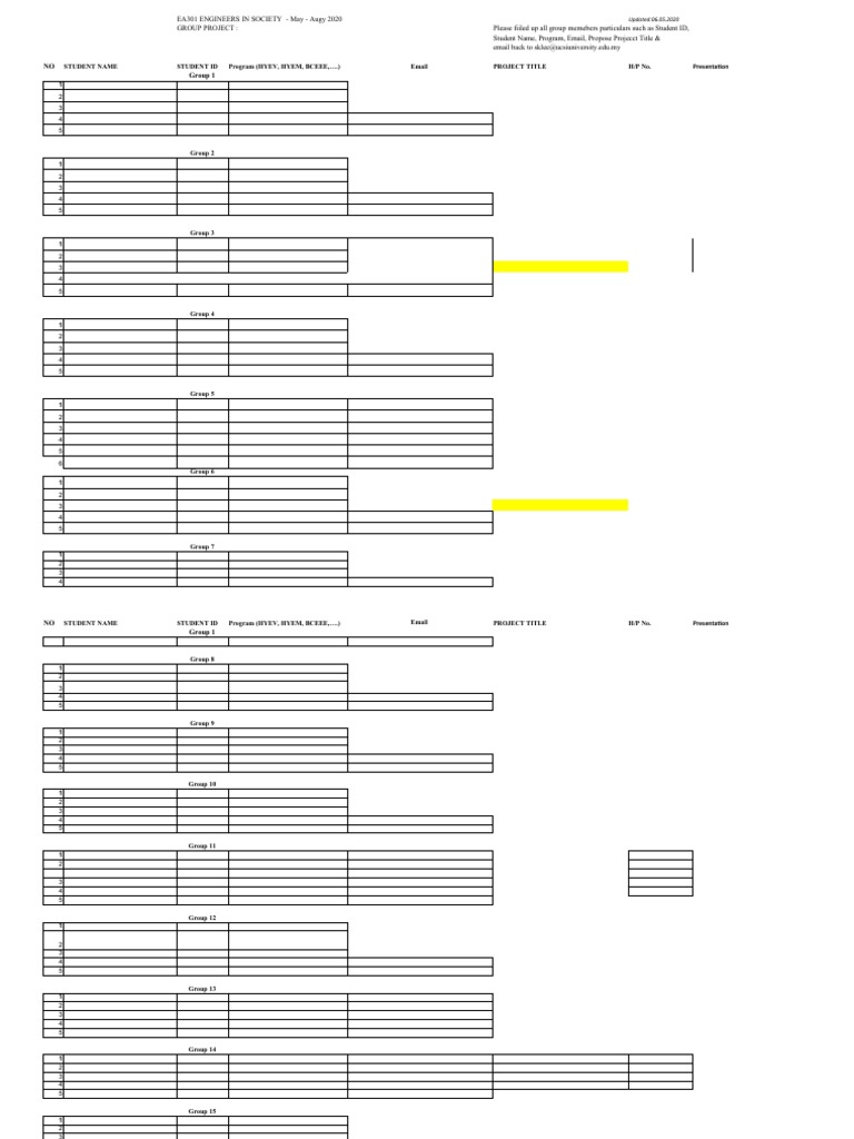 EA301 - May 2020 - Project Grouping - Template | PDF