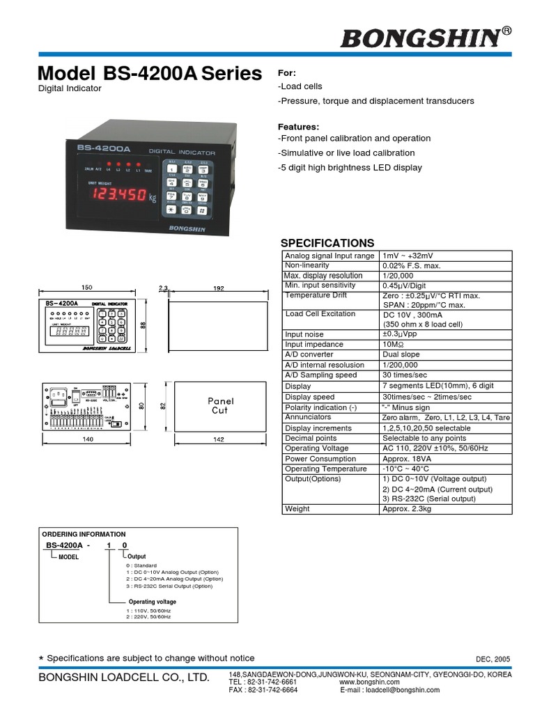 Model Series BS-4200A: Specifications | PDF | Analog To Digital ...