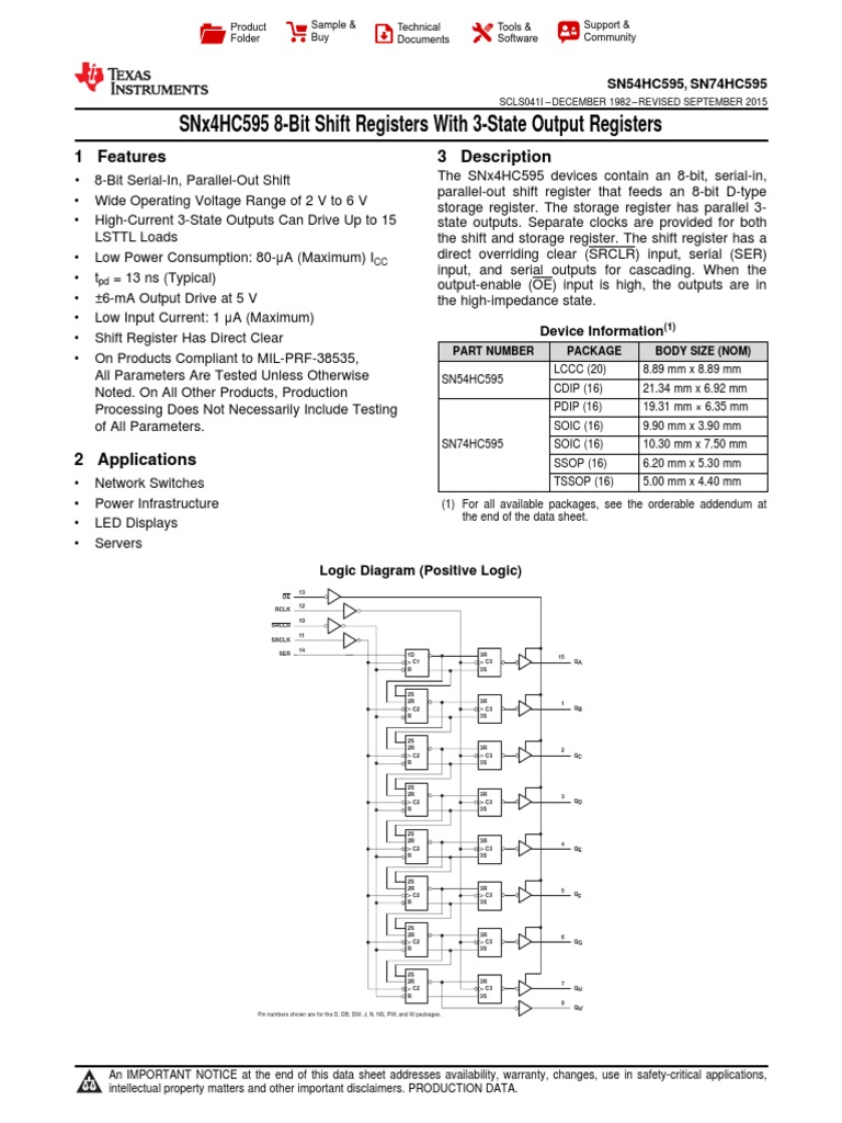 Snx4Hc595 8-Bit Shift Registers With 3-State Output Registers | PDF | Electrostatic Discharge ...