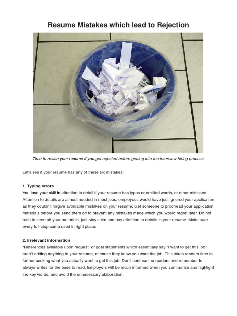 Resume Mistakes Which Lead To Rejection: Time To Revise Your Resume If ...