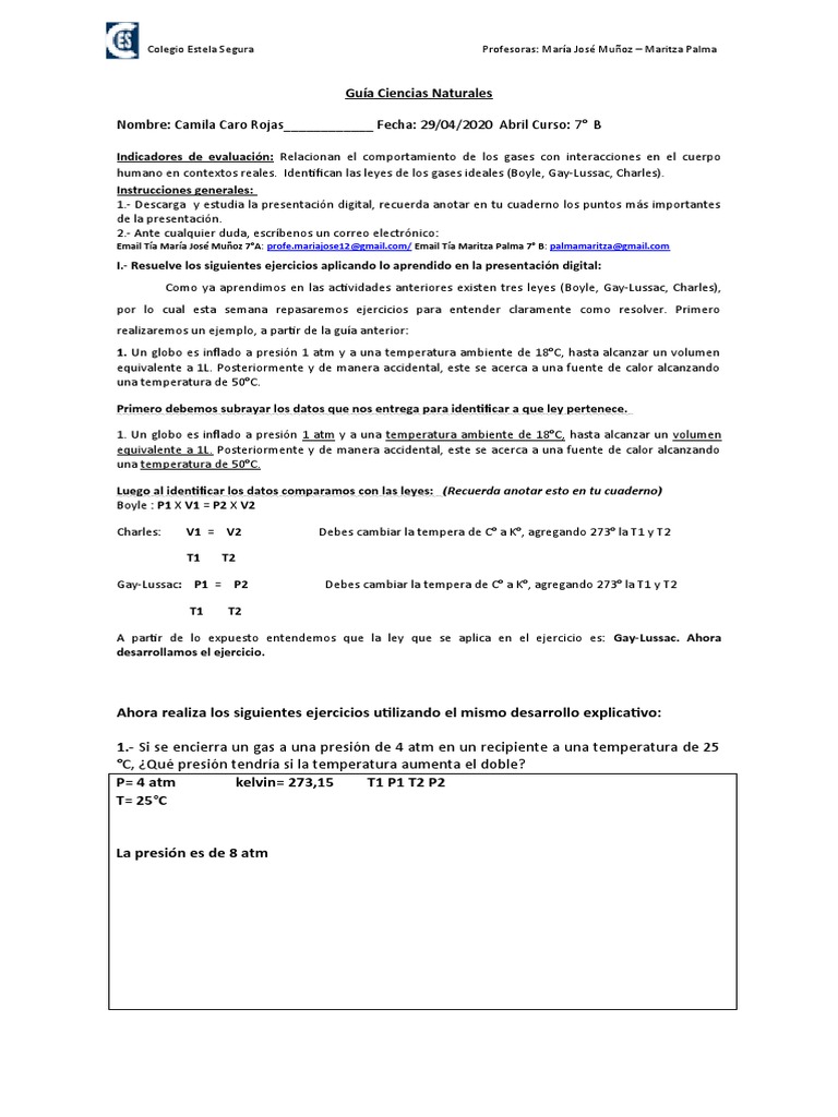 Ciencias Naturales 7° Básico - Guía #5 | PDF | Gases | Materiales ...