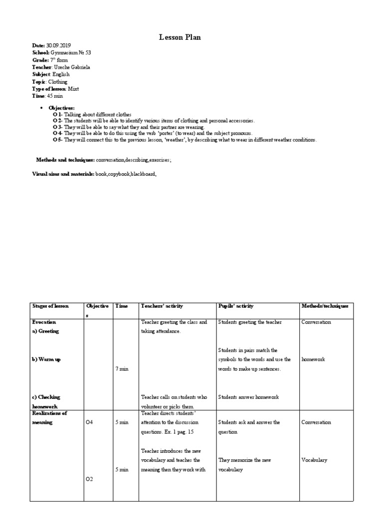 Describing Clothing: A Lesson Plan on Learning Vocabulary Related to ...