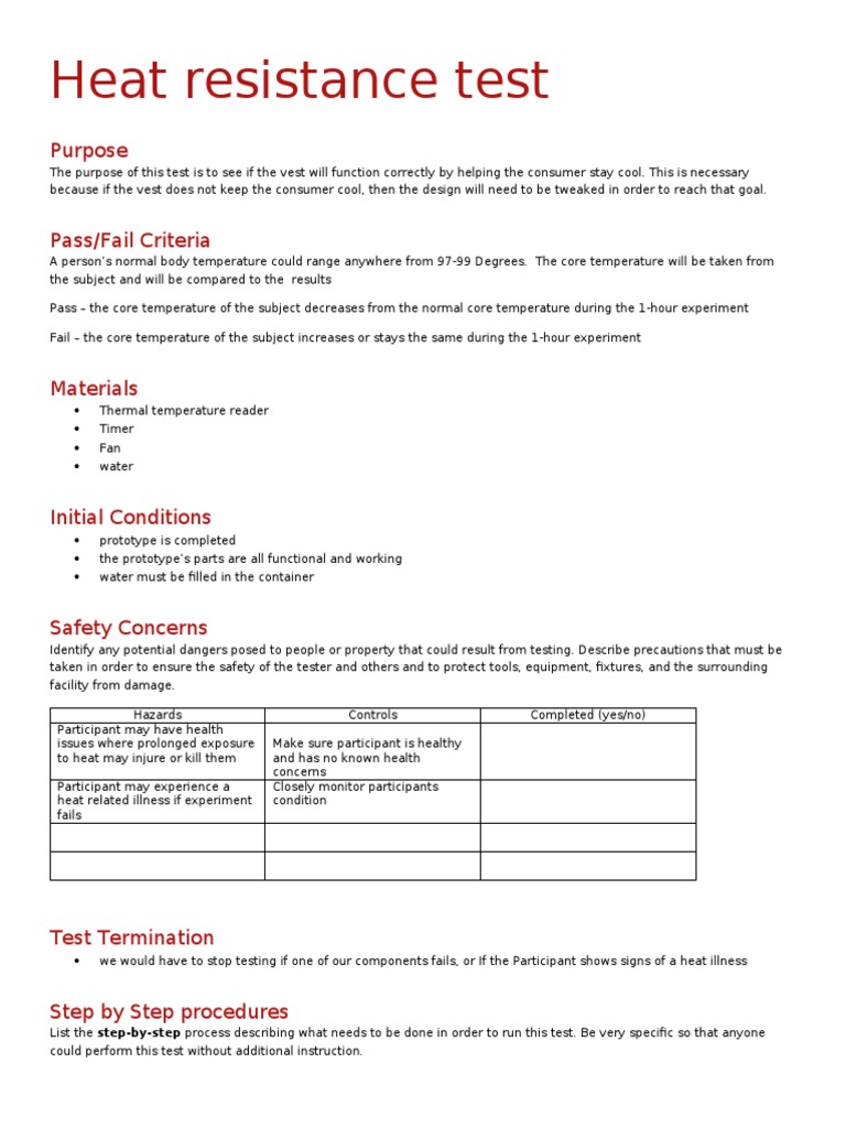 Test Descirption Template Zienty | PDF | Temperature | Heat