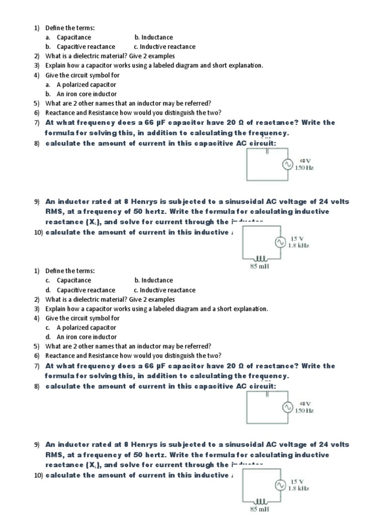 Inductor and Capacitor Quiz | PDF