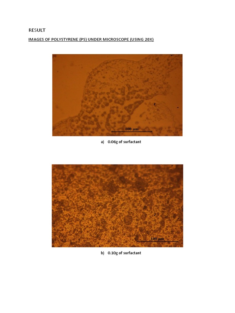 Result: Images of Polystyrene (PS) Under Microscope (Using 20X) | PDF