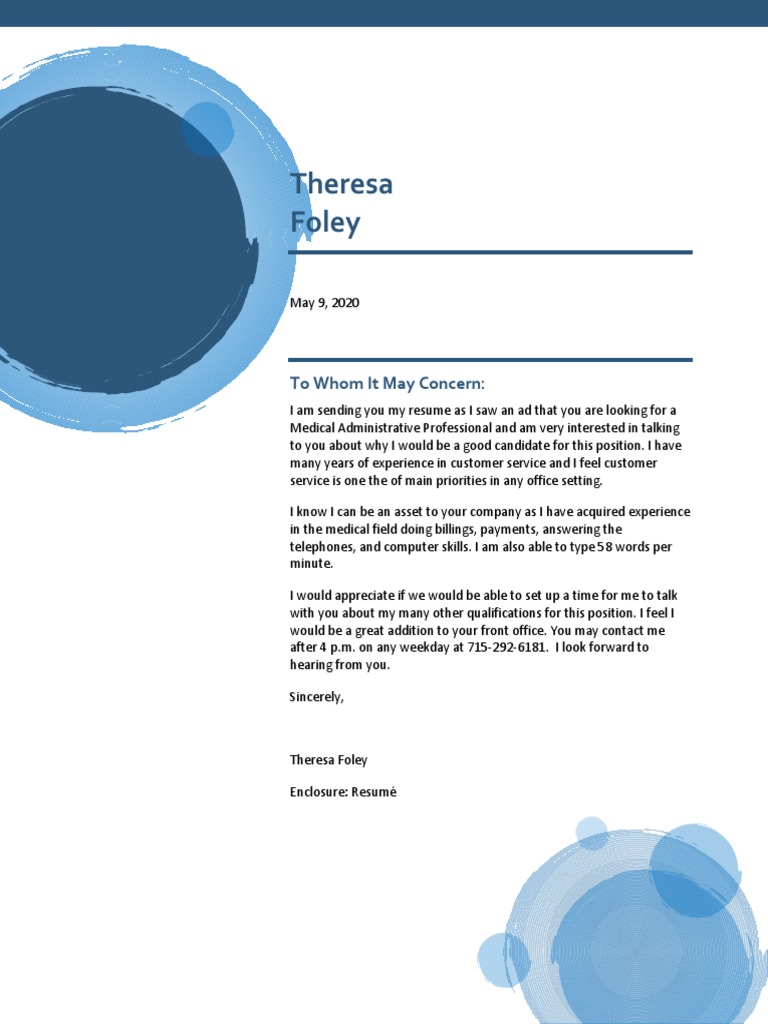 Theresa Foley Cover Letter | PDF