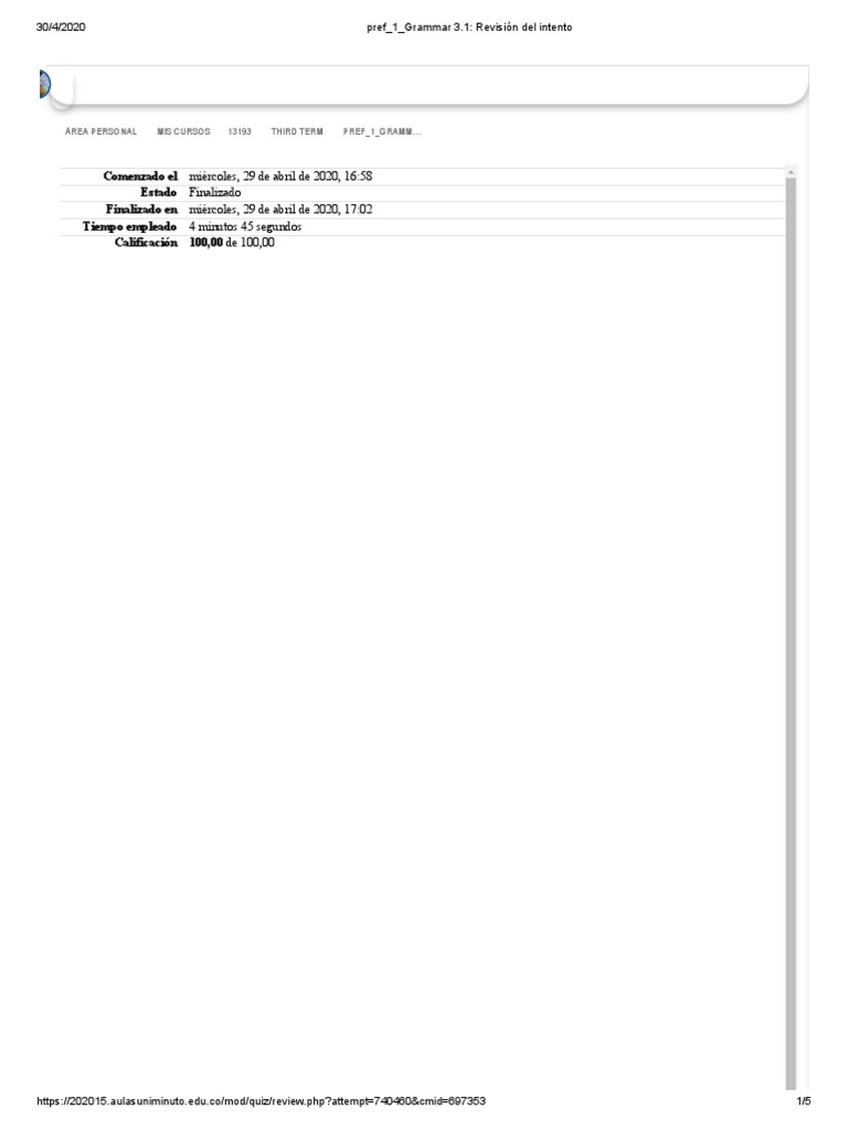 Pref - 1 - Grammar 3.1 - Revisión Del Intento PDF | PDF | English ...