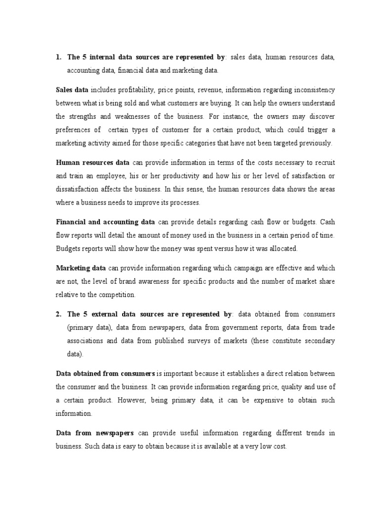 Internal and External Data Sources For MIS | PDF | Marketing | Business ...