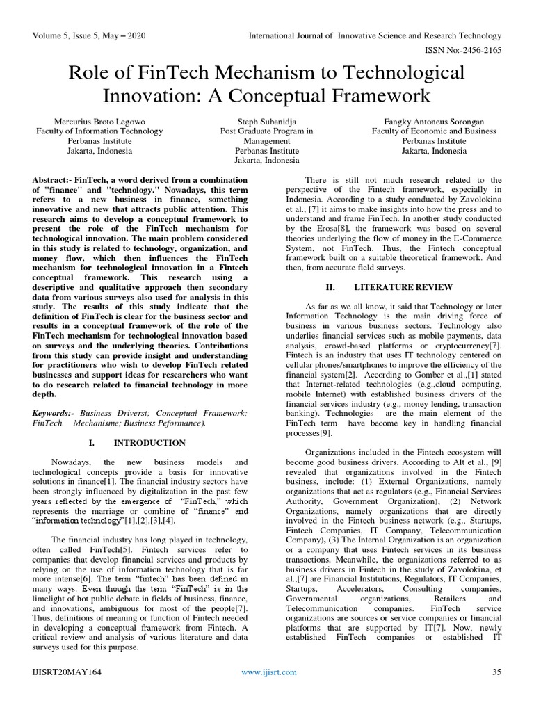 Role of FinTech Mechanism To Technological Innovation A Conceptual ...