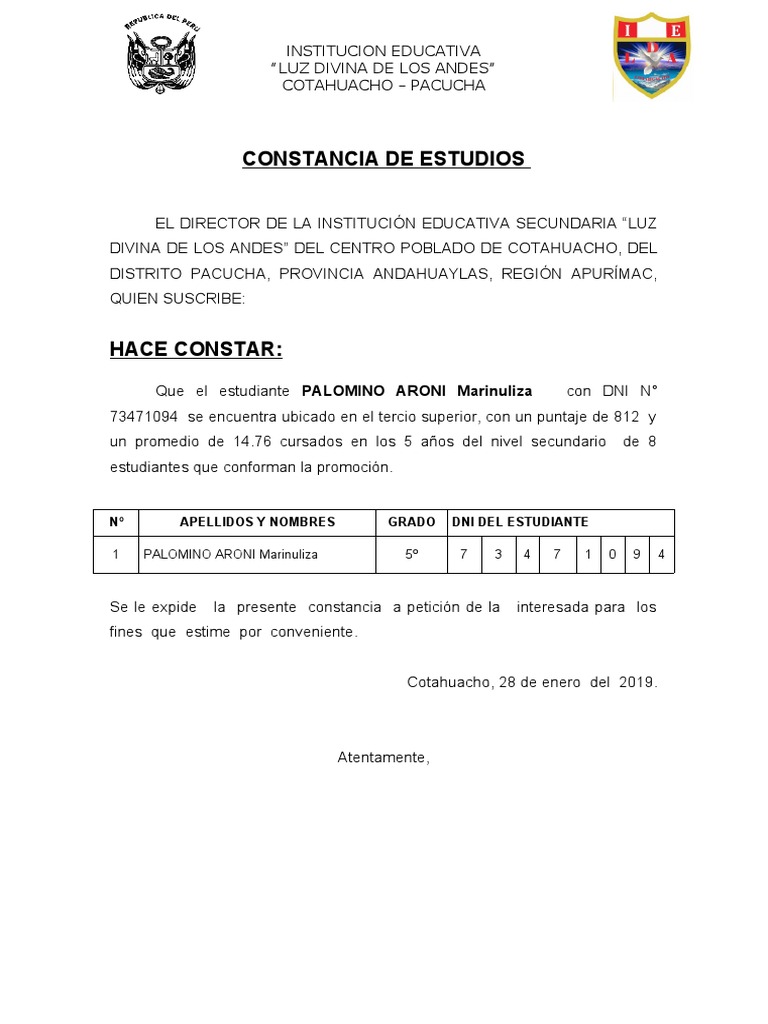 Constancia de Tercio Superior | PDF