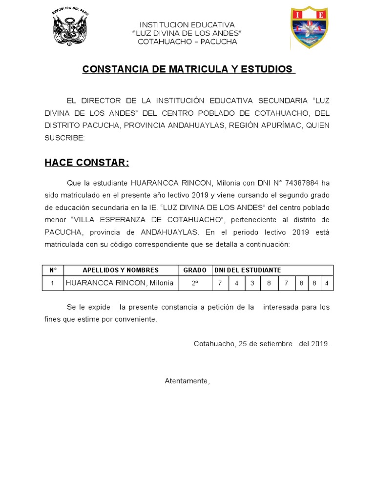 Constancia de Acreditación de Estar Cursando El Quinto Grado | PDF