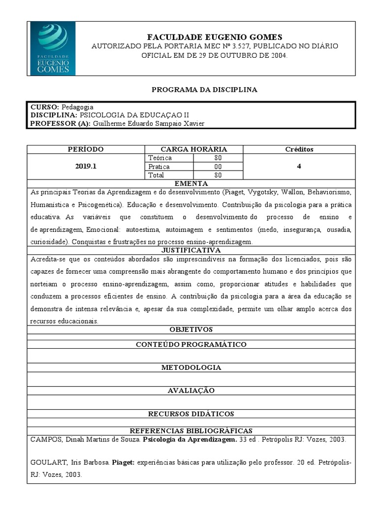 Padrão Ementa FAEG | PDF | Aprendizado | Pedagogia