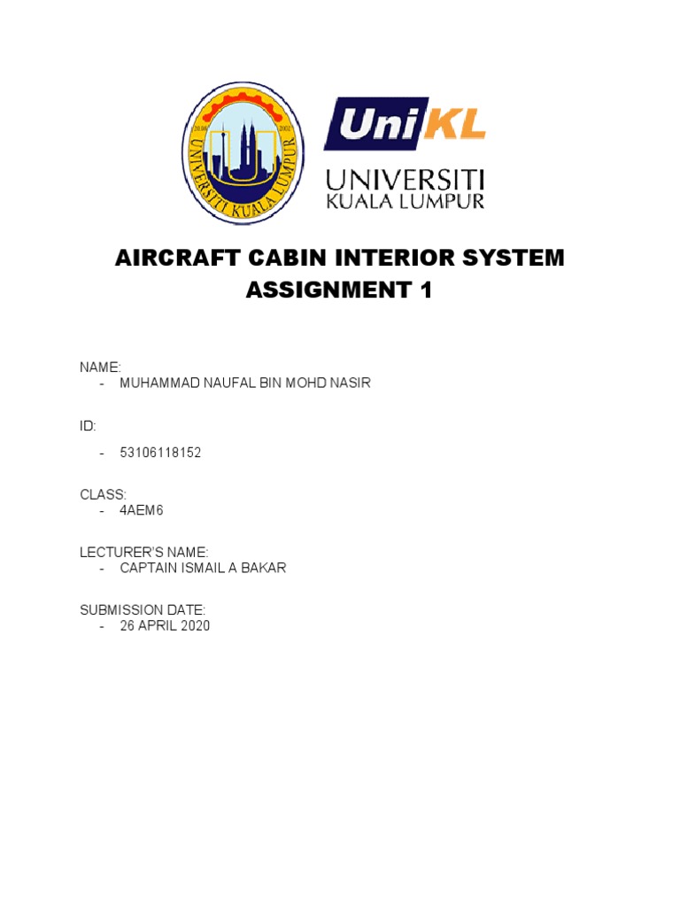 Assignment Question - Aircraft Cabin Interior System 2020 - Captain ...