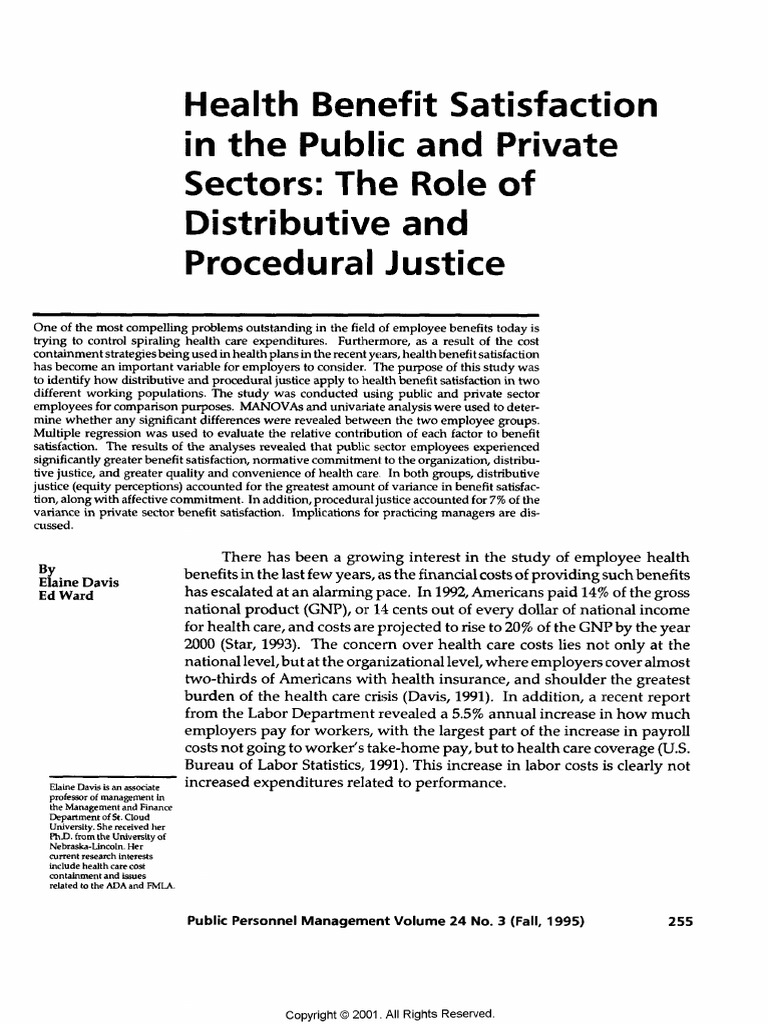 Health Benefit Satisfaction in The Public and Private Sectors: The Role ...