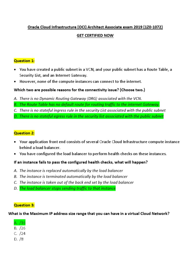 OCl 1Z0-1072 - Exam PDF | PDF | Load Balancing (Computing) | Cloud Computing