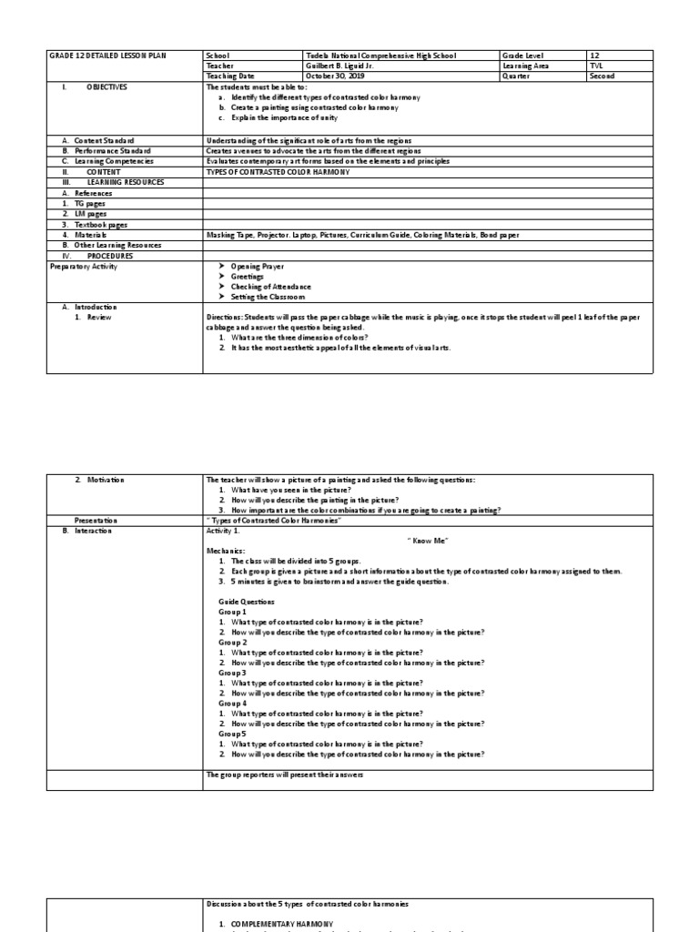 Grade 12 Detailed Lesson Plan | PDF | Cognition | Pedagogy