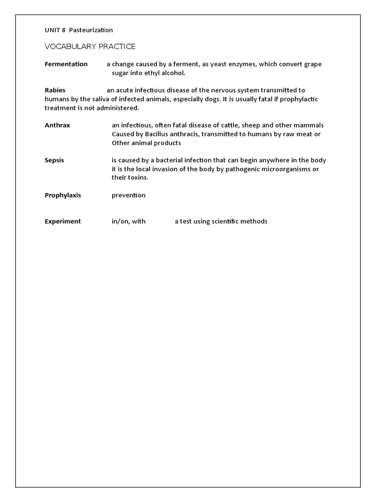 UNIT 8 Pasteurization | PDF | Decomposition | Infection