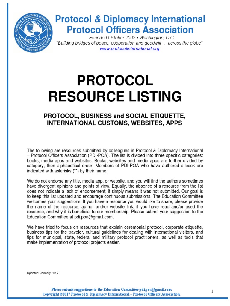 Protocol Resource Listing: Protocol & Diplomacy International Protocol ...