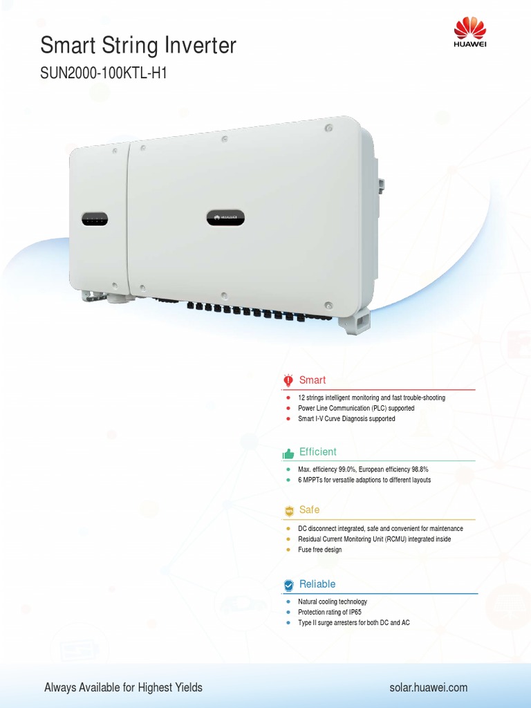 Datasheet - Inversor HUAWEI SUN2000-100KTL-H1 EN | PDF | Alternating Current | Power Inverter