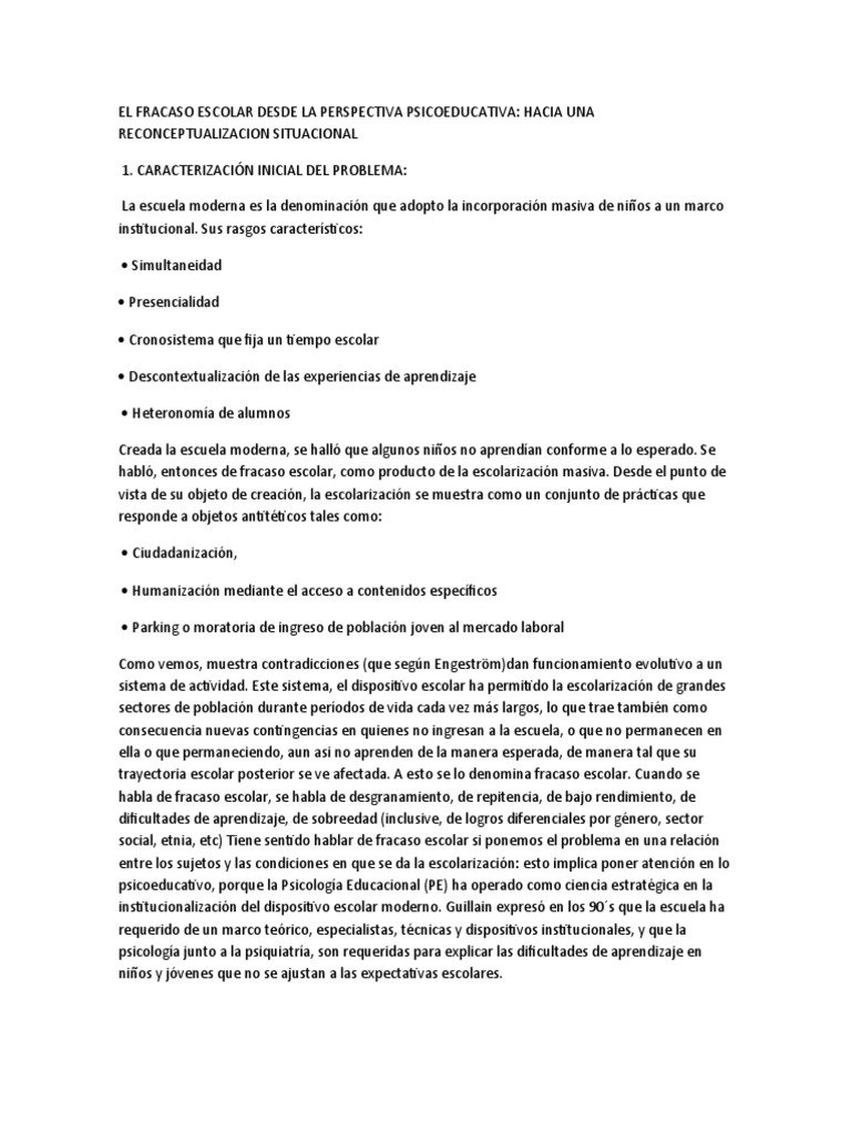 El Fracaso Escolar Desde La Perspectiva Psicoeducativa | PDF | Sicología | Psicología Educacional