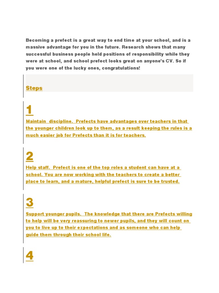 Becoming A Prefect Is A Great Way To End Time at Your School | PDF ...