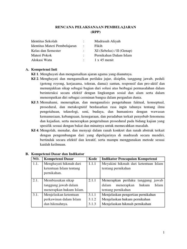 RPP Materi Fikih MA Kelas XI (v2) | PDF