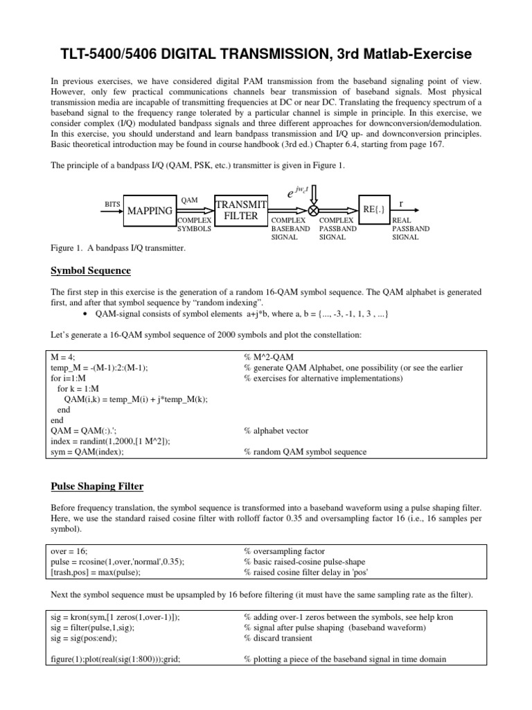 TLT-5400/5406 DIGITAL TRANSMISSION, 3rd Matlab-Exercise: Mapping Transmit Filter R | PDF ...