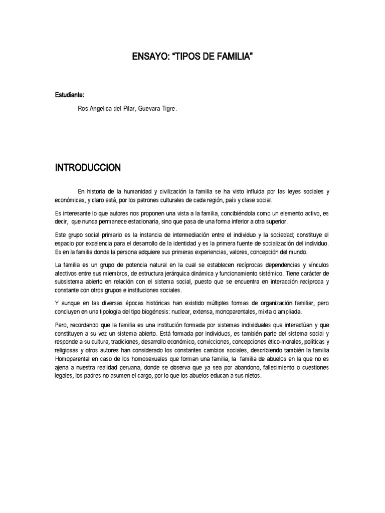Ensayo Tipos de Familia | PDF | Familia | Homosexualidad