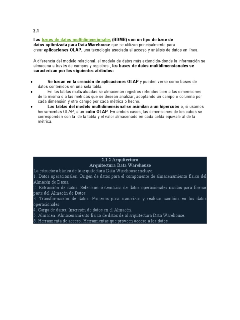 Bases de Datos Multidimensionales: 2.1.2 Arquitectura Arquitectura Data ...
