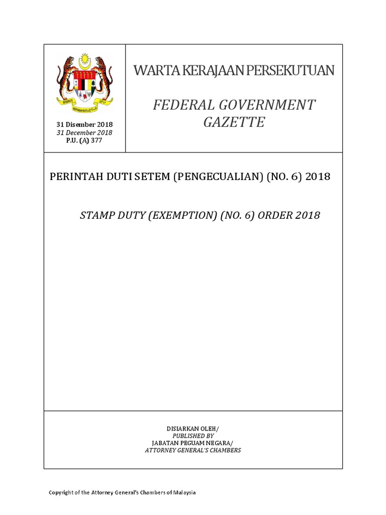Pengecualian Duti Setem 2018 | PDF