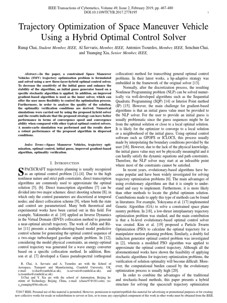 Trajectory Optimization Of Space Maneuver Vehicle 2017 Pdf Optimal Control Mathematical