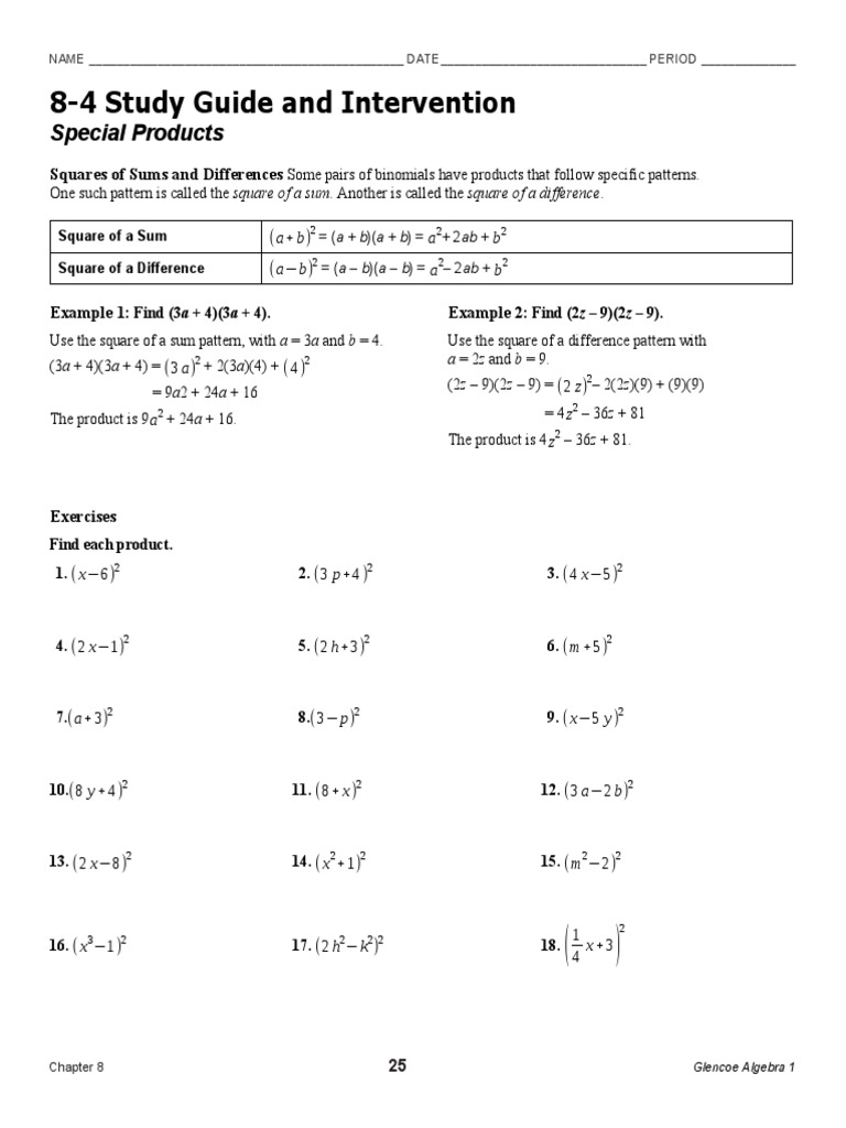 Special Products Study Guide | PDF | Algebra | Teaching Mathematics