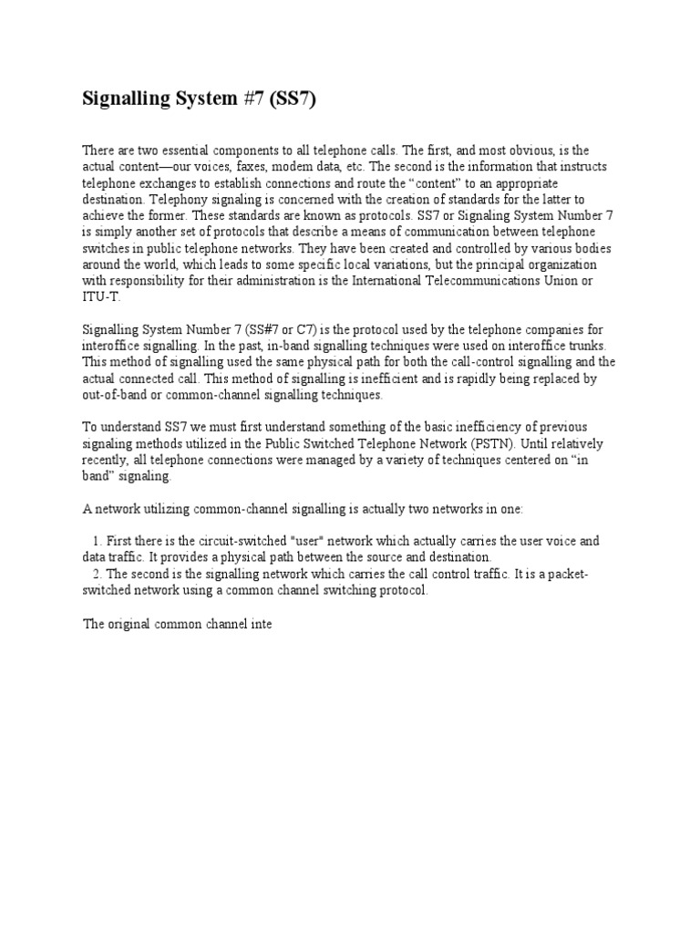 Signalling System #7 (SS7) | Download Free PDF | Computer Network | Signaling (Telecommunications)