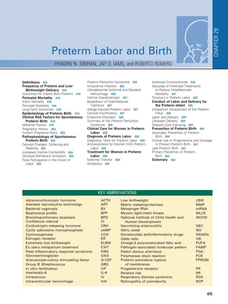Preterm Labor and Birth: Hyagriv N. Simhan, Jay D. Iams, and Roberto ...
