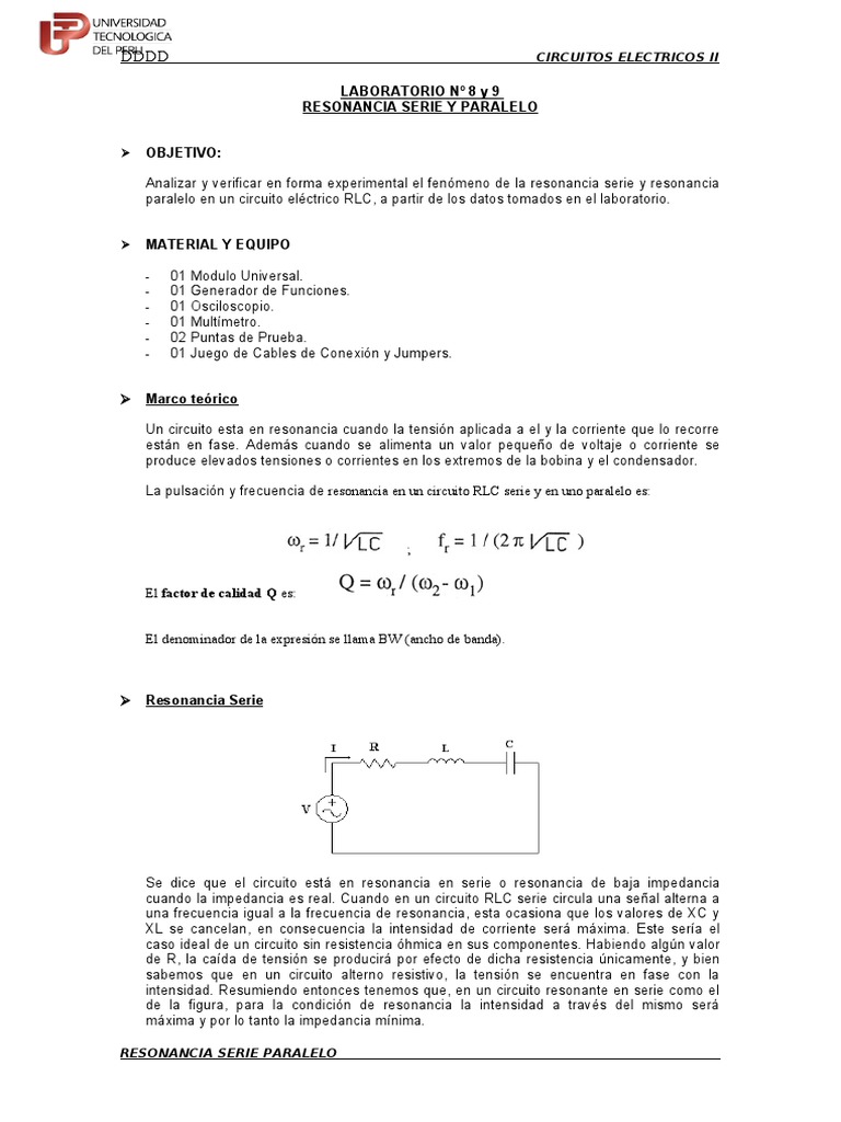 Resonancia Serie - Paralelo | PDF | Impedancia eléctrica | Inductor Resonancia Serie - Paralelo | PDF | Impedancia eléctrica | Inductor