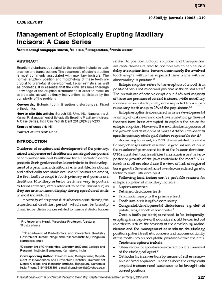 Management of Ectopically Erupting Maxillary | PDF | Human Tooth ...