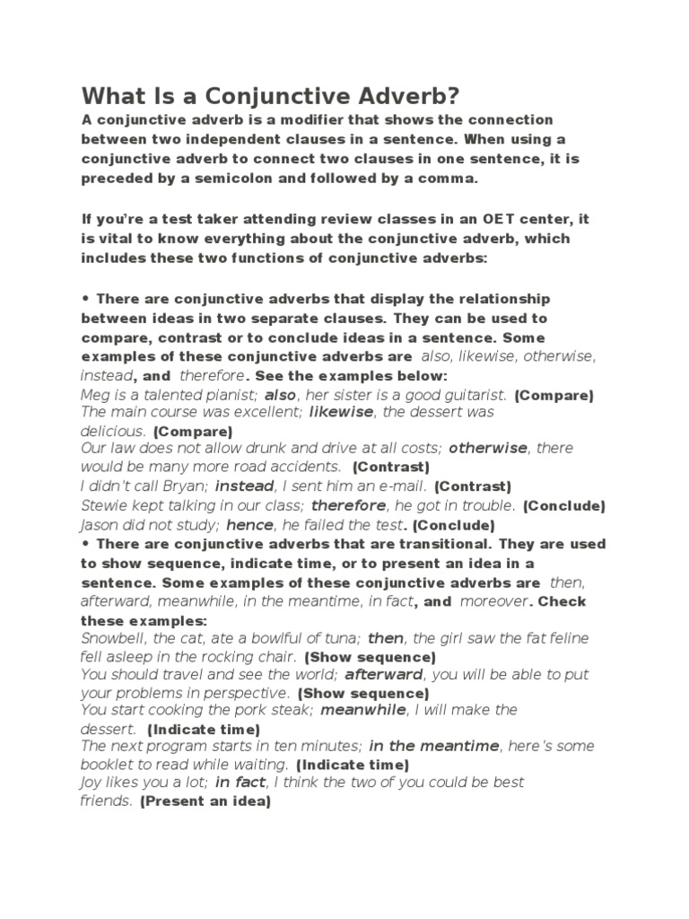 What Is A Conjunctive Adverb | PDF