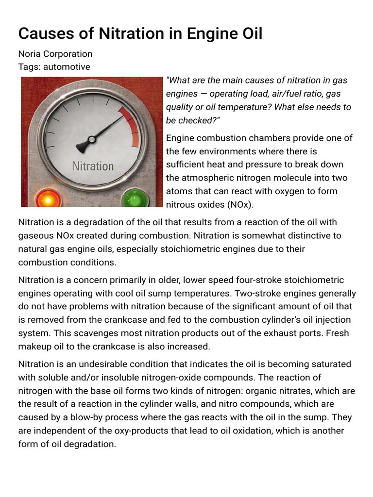 Causes of Nitration in Engine Oil | PDF | N Ox | Combustion