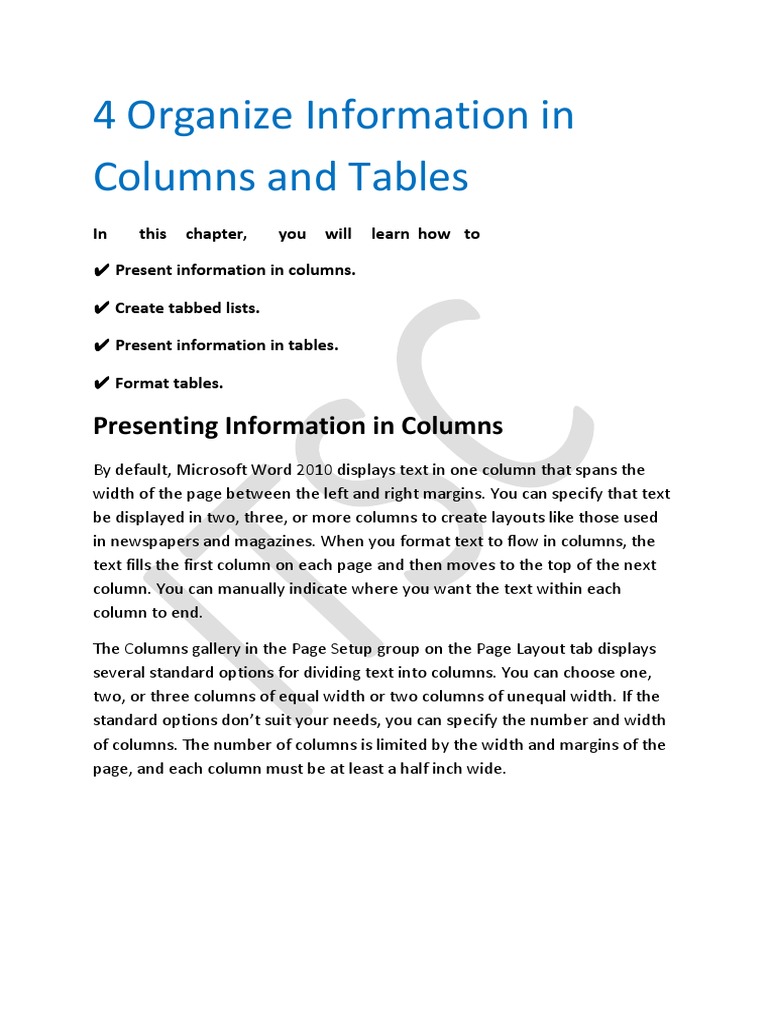 4 Organize Information in Columns and Tables | PDF | Page Layout ...