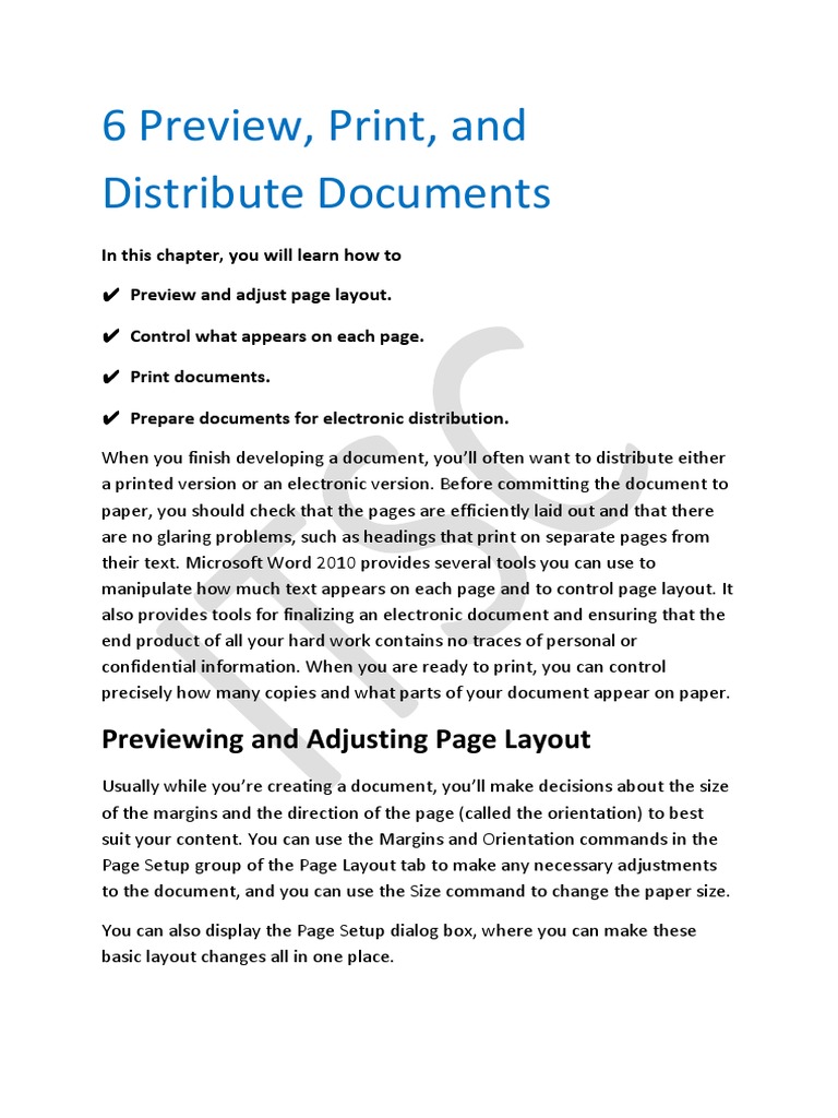 6 Preview, Print, and Distribute Documents: Previewing and Adjusting ...